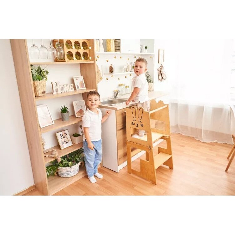 Turn de invatare 4 in 1 pentru copii Bunny, Pikler Learning Tower ...