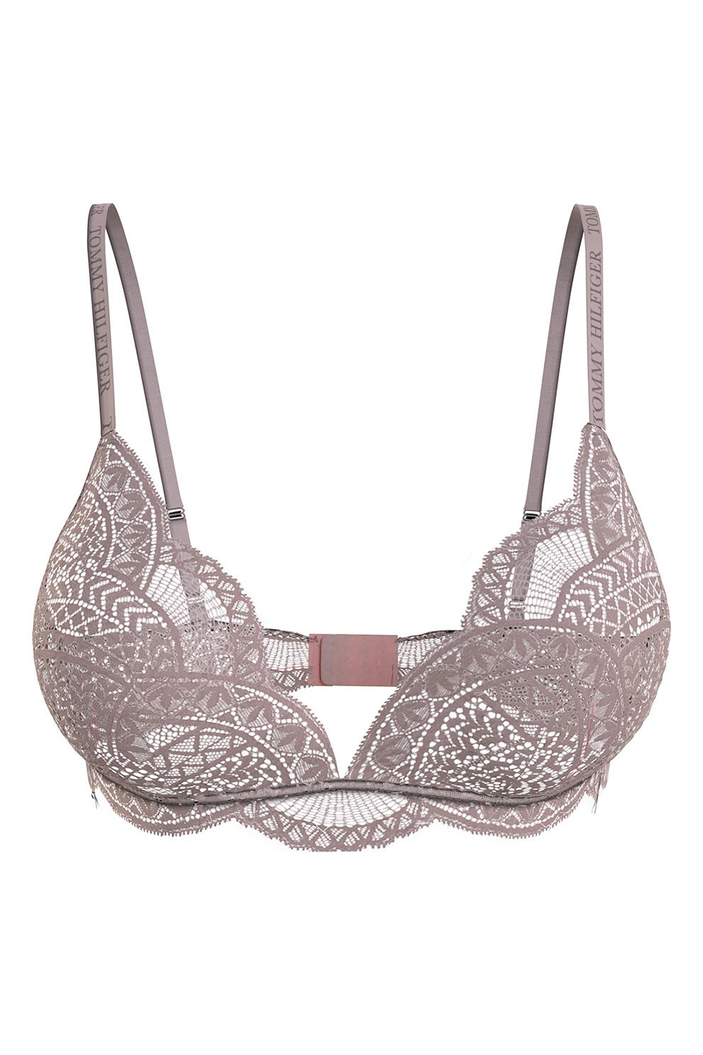 Tommy Hilfiger, Sutien de dantela cu logo, Grej, L - eMAG.ro