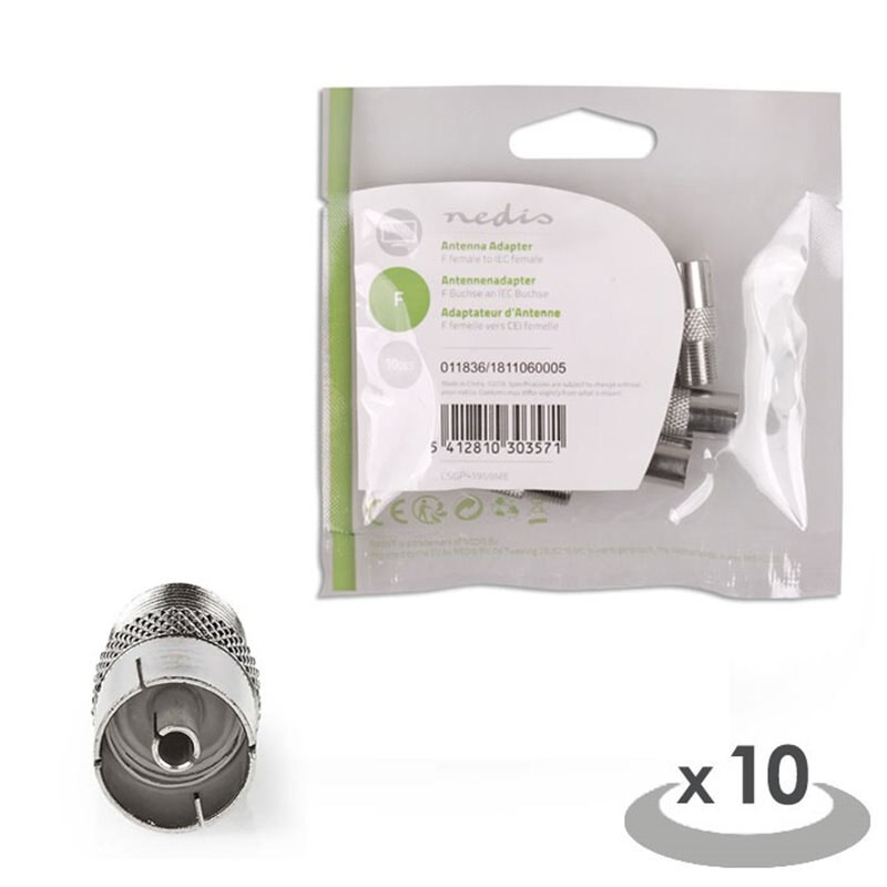 Set adaptoare coaxiale pentru satelit si antena, Nedis, 10 buc, Argintiu - eMAG.ro