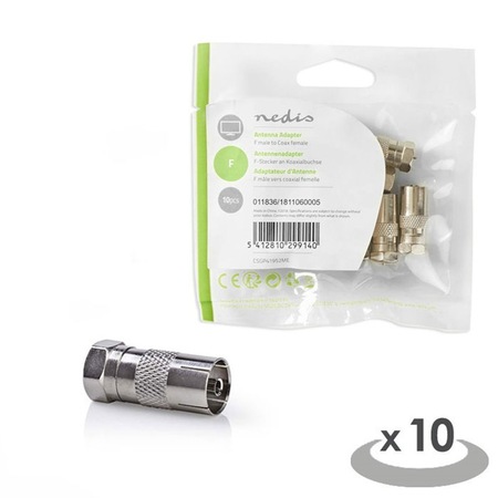 Set adaptoare coaxiale pentru satelit si antena, Nedis, 10 buc, Argintiu - eMAG.ro
