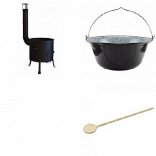 Set ceaun emailat 16litri cu soba 36cm si lingura de lemn 50cm - eMAG.ro