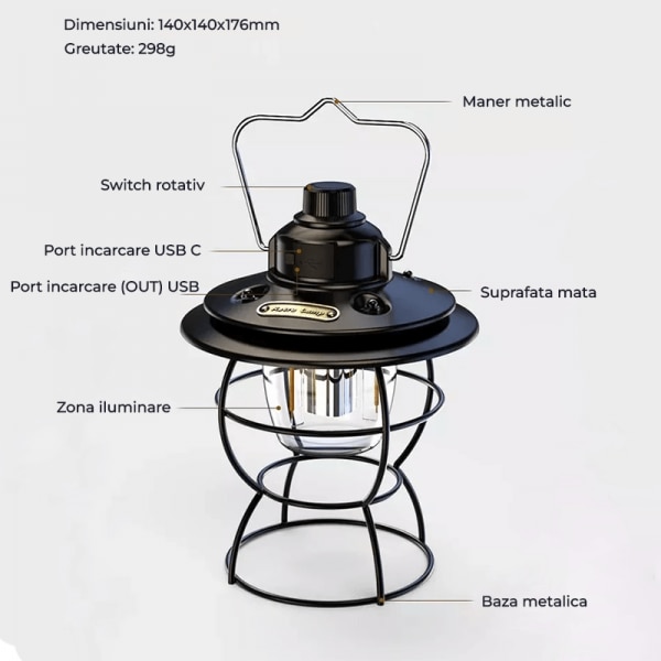 Lampa tip felinar, lanterna cort 2 in 1, 3 x Tungsten plus 6 SMD LED ...
