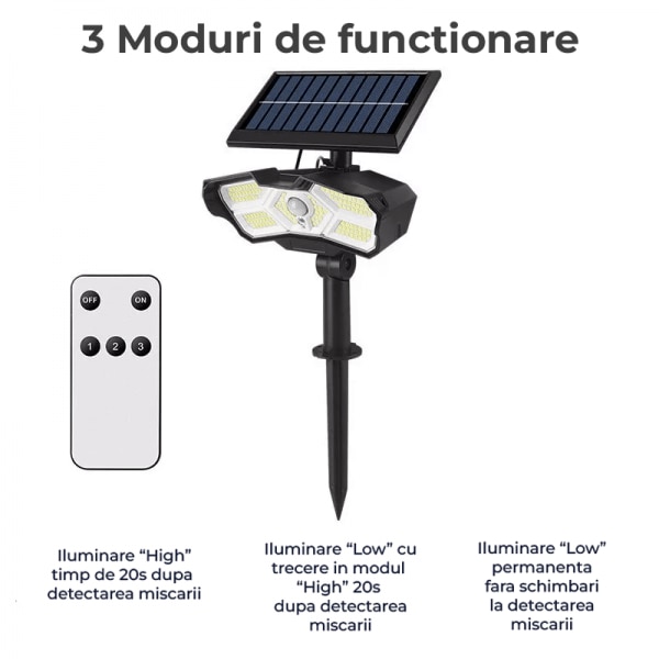 Lampa solara gradina, 128 x SMD LED, 10W, rezistent la apa IP65, raza ...