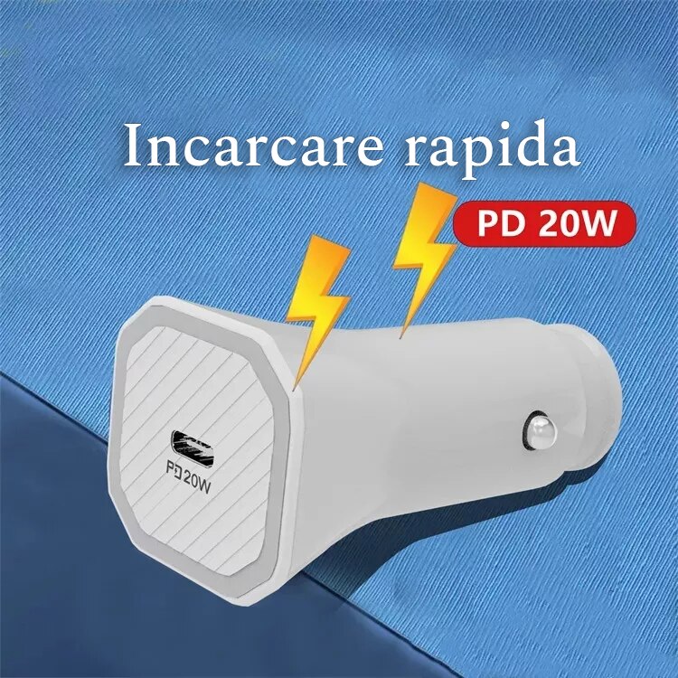 Set Incarcator Auto Fast Charge 20W si Cablu de Date Fast Charge 1M ...