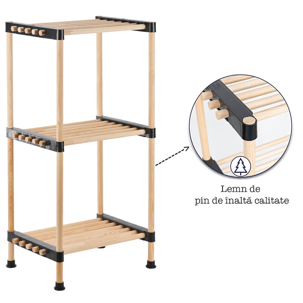 Raft modular universal, Quasar & Co.®, etajera 3 polite, lemn, 34 x 28 ...