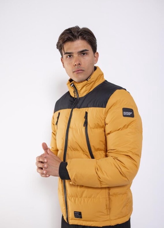 Geaca scurta cu puf bicolora Rubio, Manager, Poliester, Galben mustar ...
