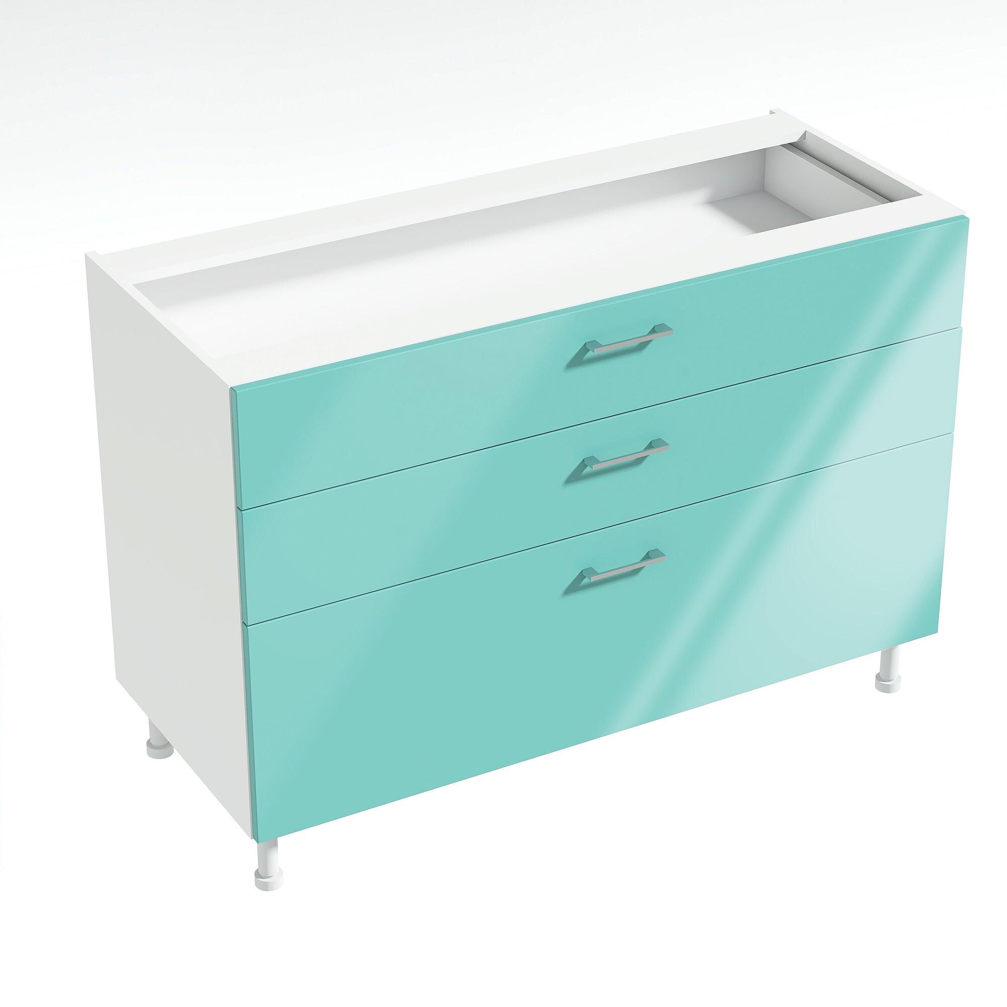 Corp baza 3 sertare CHARM 120X84X54.3, Fronturi MDF Lucios Turcoaz ...