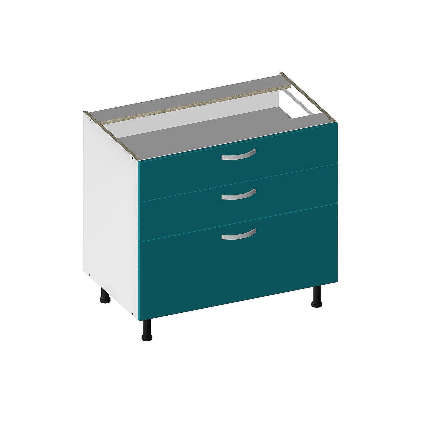 Corp baza 3 sertare CHARM 90x84x54.3, Fronturi MDF Lucios Turcoaz ...