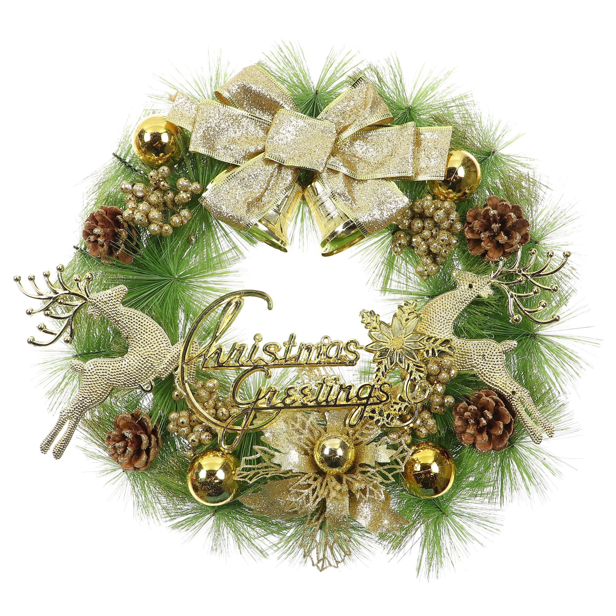 Коледен венец със златиста украса и шишарки 40 см - eMAG.bg