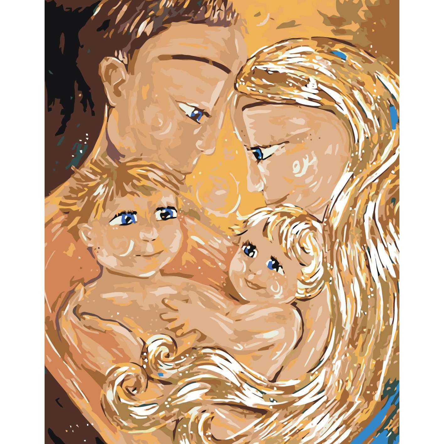 Set pictura pe numere Familie 3036, panza bumbac pe rama lemn, 90x120 ...