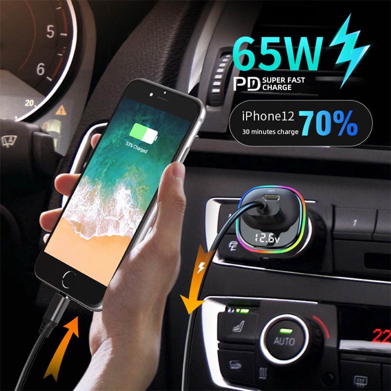 Autós Töltő Super Fast Charger Usb és Type C Led Del Quick Charge 3
