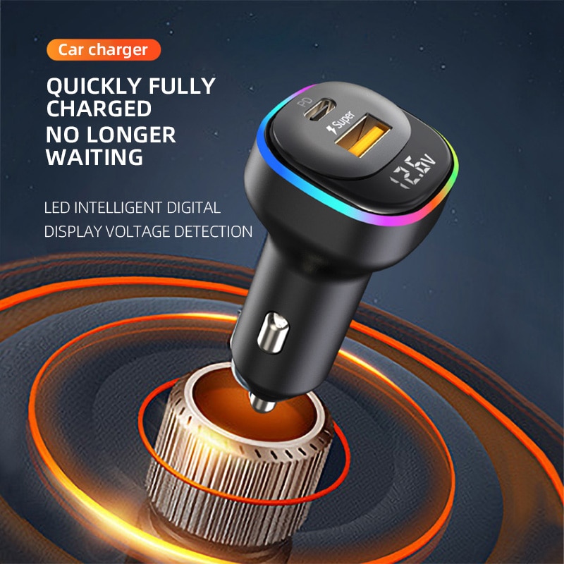 Autós Töltő Super Fast Charger Usb és Type C Led Del Quick Charge 3