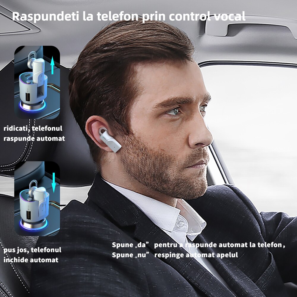 Incarcator auto, cu Casti Wireless audio, USB 22.5W, PD36W, Indicator ...