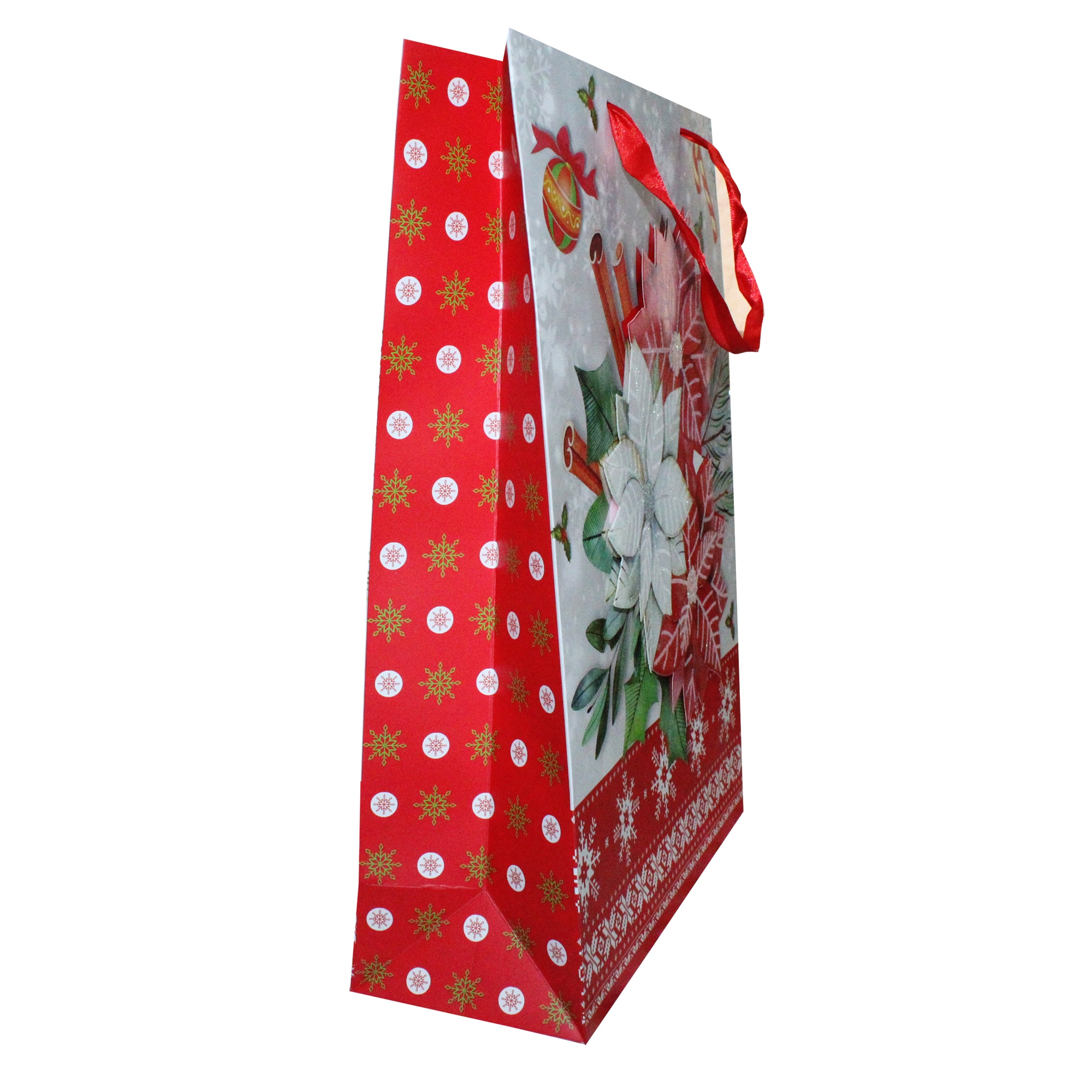 Set 3 Pungi cadou Craciun, Craciunita, cu aplicatii, glitter, 42x30x11 ...