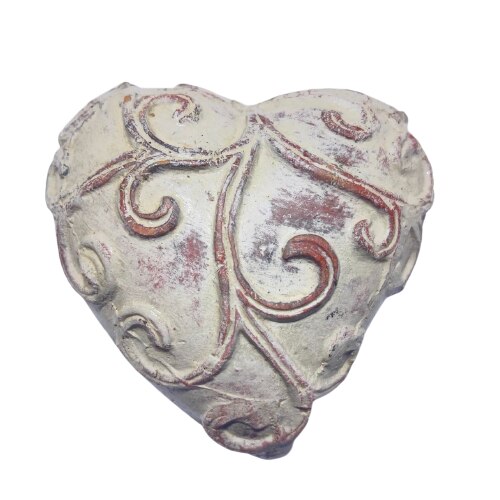 Set 2 obiecte decorative, Inima, Dantelata in relief, Lut antichizat ...