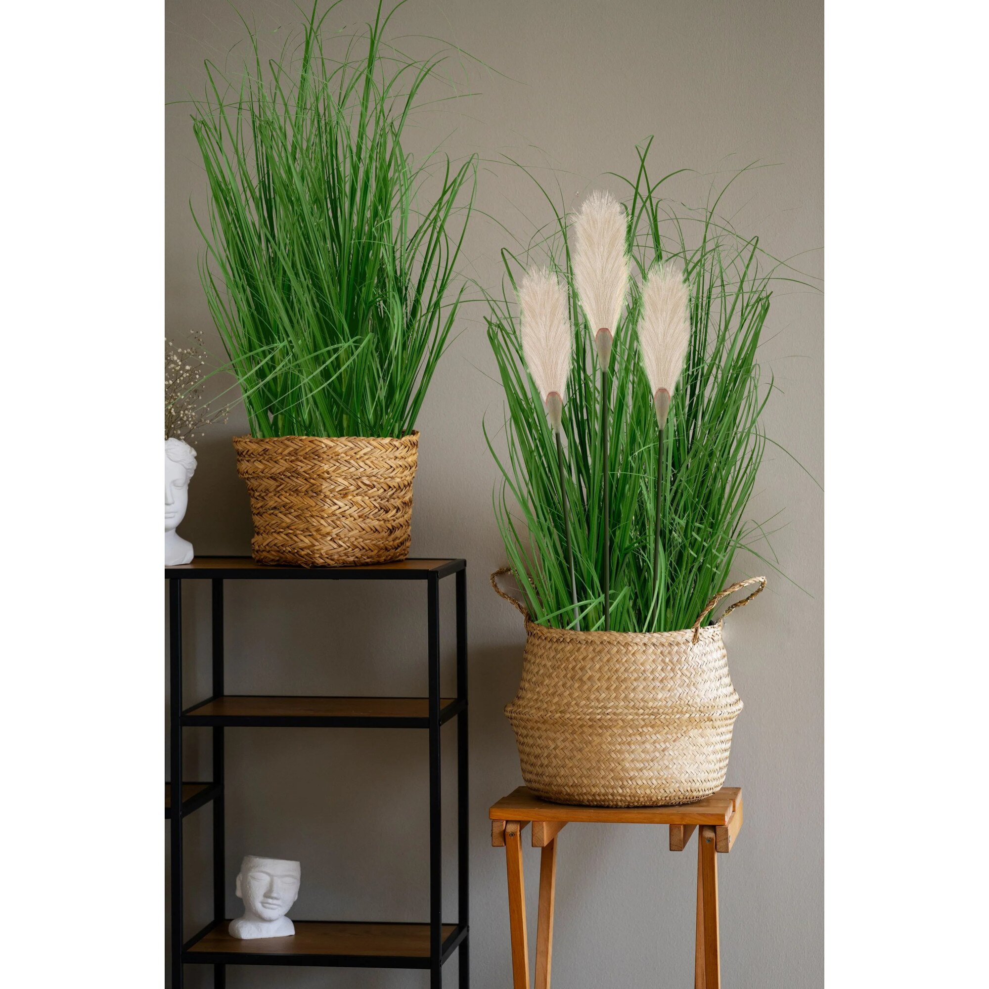 Ghiveci cu iarba artificiala Inflorita, 3 Flori, 70 cm, Verde Bej - eMAG.ro