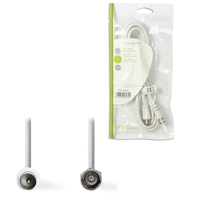 Cablu coaxial satelit/antena, Nedis, F tata/RF tata, 1.5m, Alb - eMAG.ro