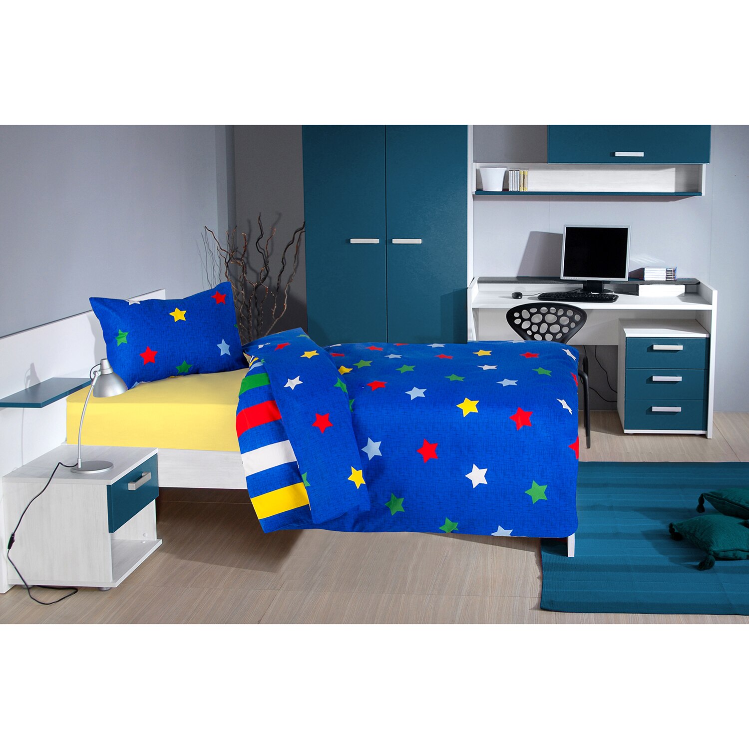 Спален комплект Heinner Home, Синьо / Жълто - eMAG.bg