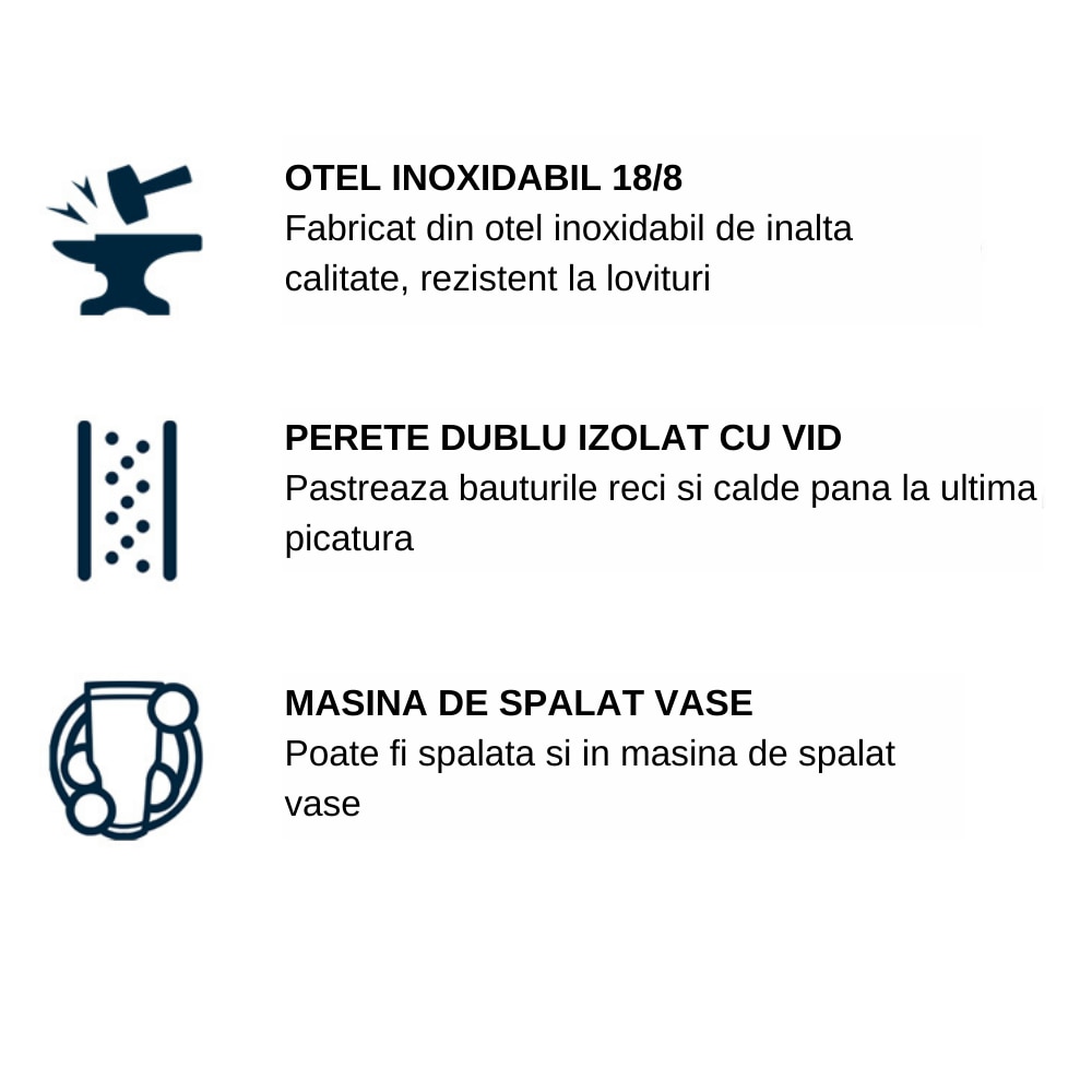 Cana termos din otel inoxidabil, capac cu slider magnetic, cu pereti ...