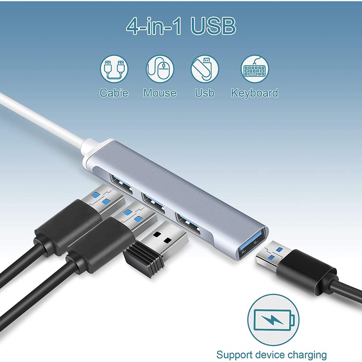 Hub USB 4 in 1, USB 3.0, Excitat, Adaptor Multiport, Protectie ...