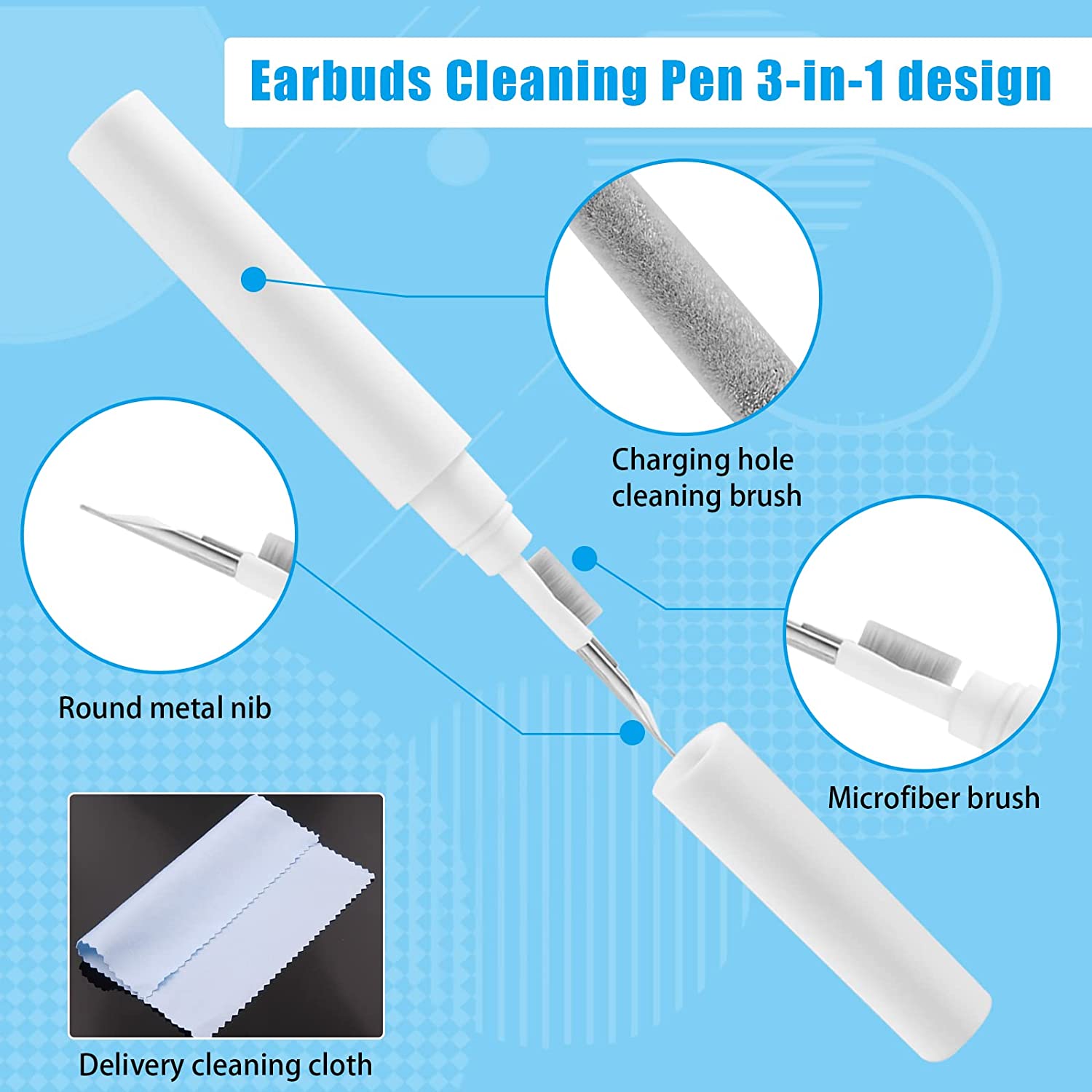 Kit de curatare casti 3 in 1 pentru AirPods, Earbuds, Excitat, Alb ...