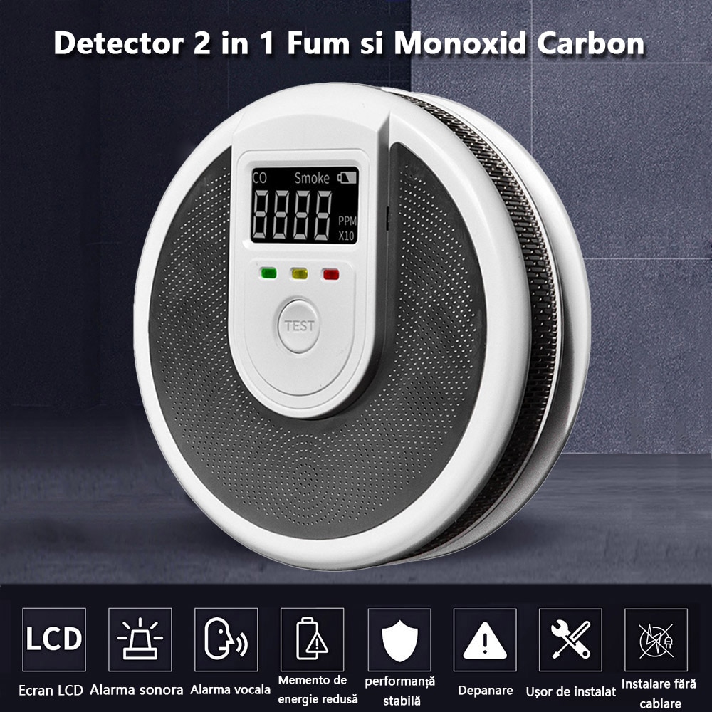 Detector fum 2in1, Qremenn, Semnalizare sonora/LED, Senzor optic ...