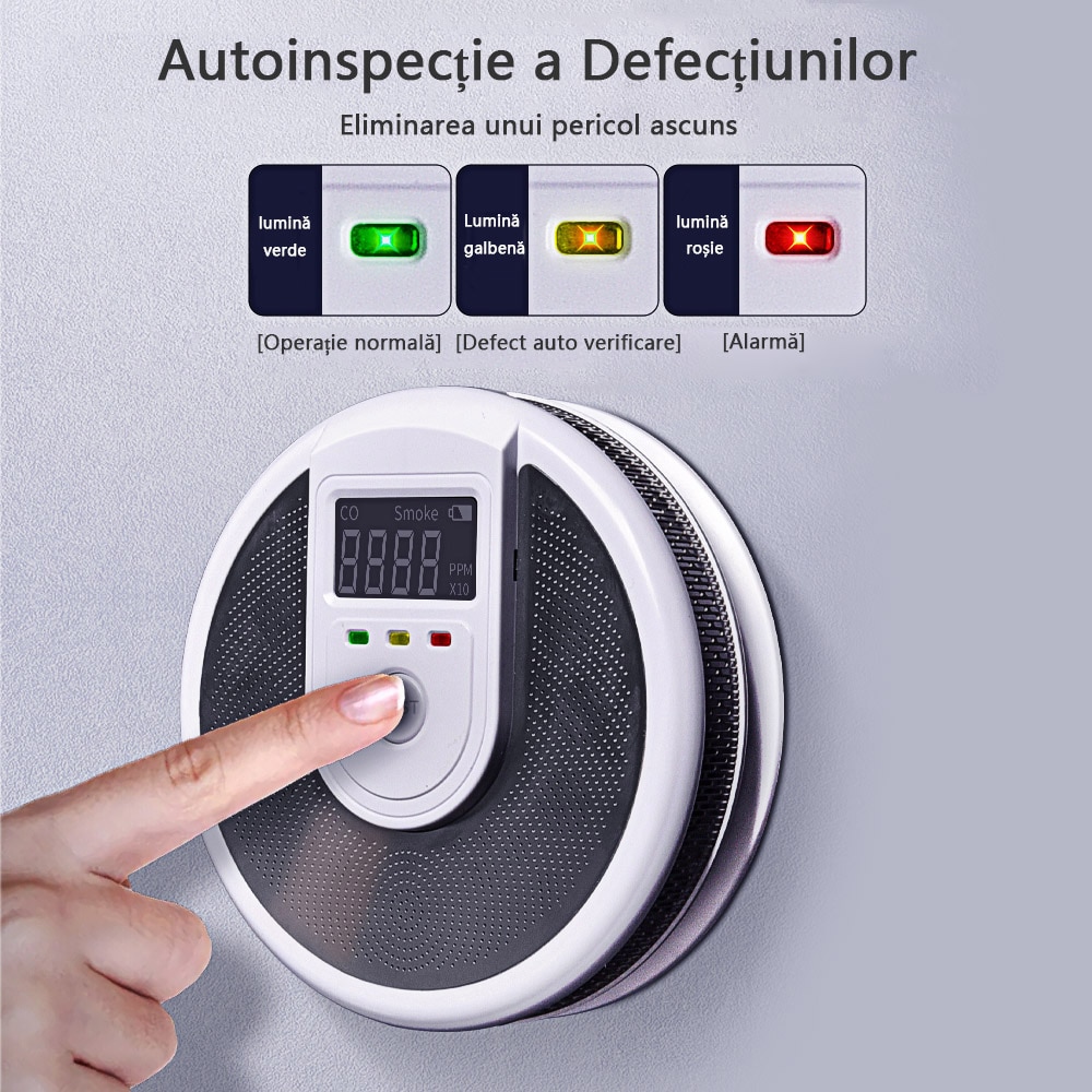 Detector fum 2in1, Qremenn, Semnalizare sonora/LED, Senzor optic ...