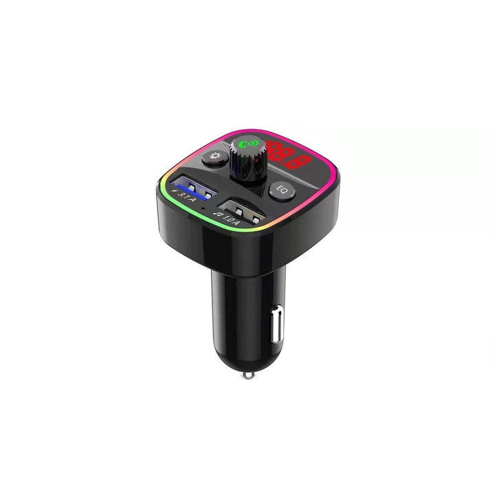 Incarcator auto, USB, LED, Modulator FM, Negru/Rosu - eMAG.ro