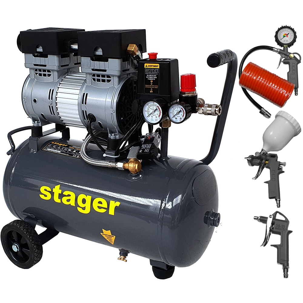 Compresor aer Stager HM0.75JW/24, 24L, 8bar, 135 L/min, monofazat ...