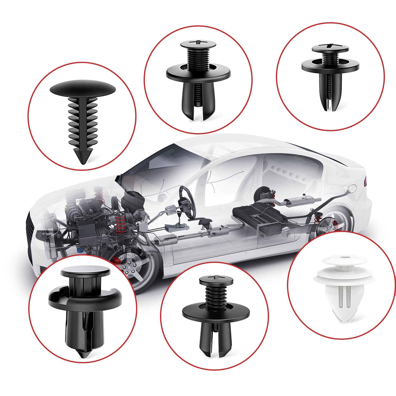 Set 100 cleme retinere auto, McFourts, Marimi difertie, Alb/Negru - eMAG.ro