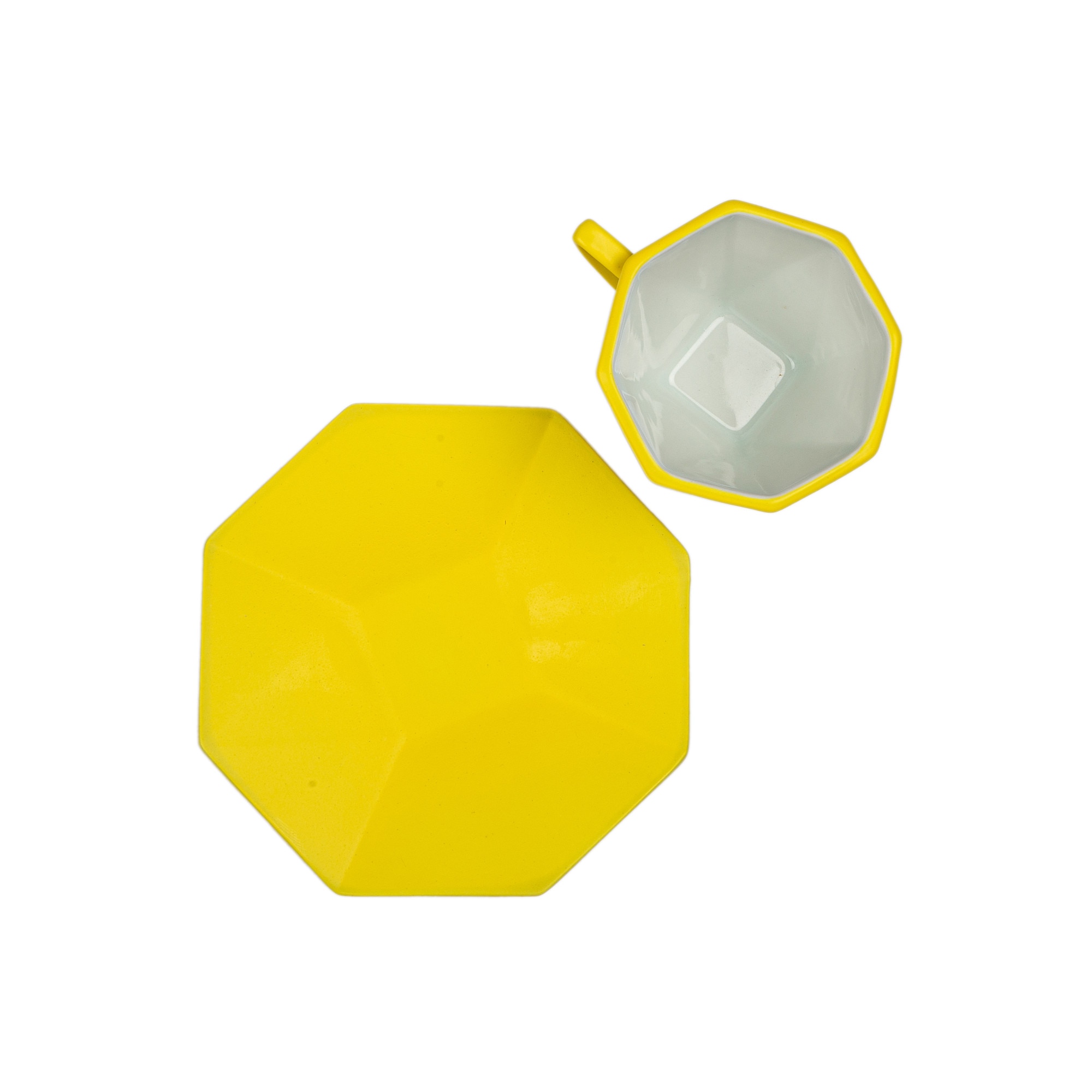 Ceasca si farfurie cafea de portelan galben octogonala 170ml - eMAG.ro