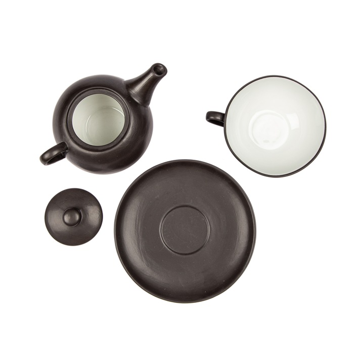 Ceainic cu capac, ceasca si farfurie din portelan negru 750ml - eMAG.ro