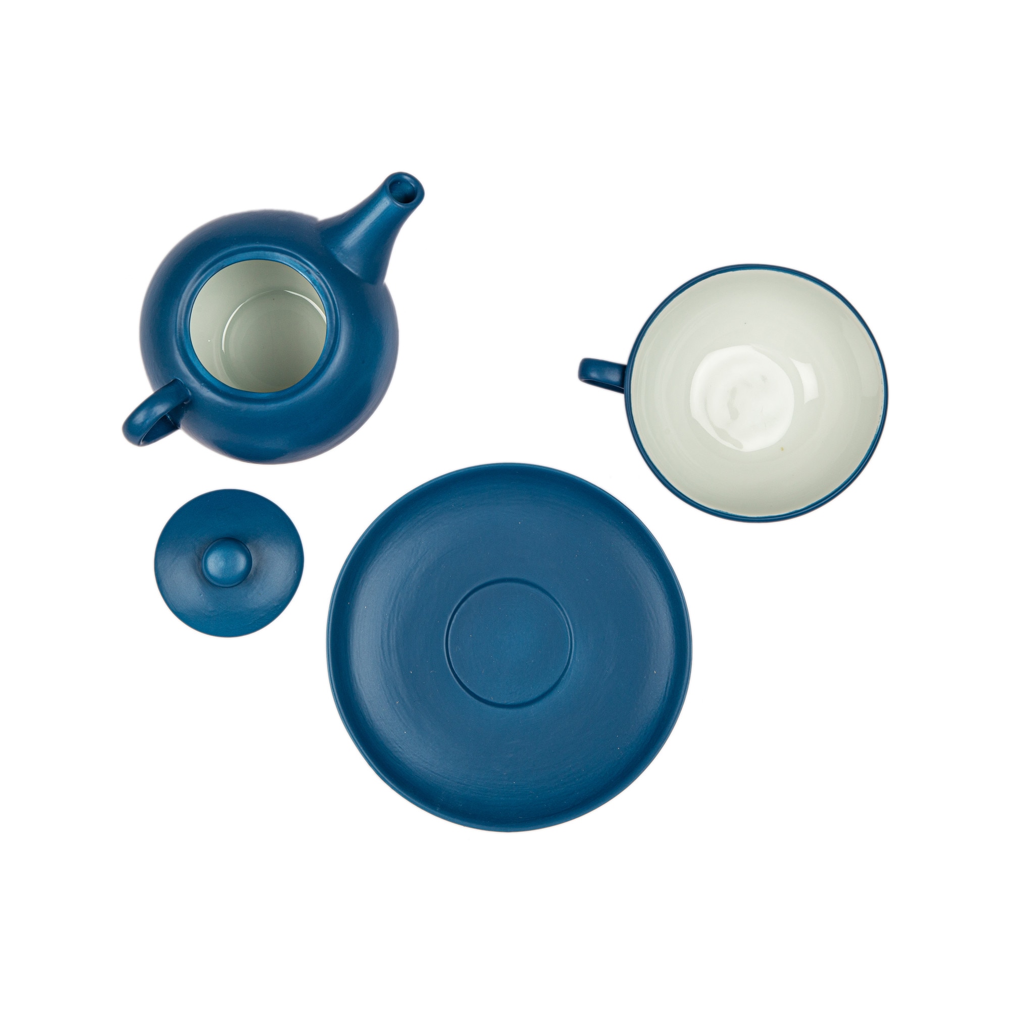 Ceainic cu capac, ceasca si farfurie din portelan albastru 750 ml - eMAG.ro