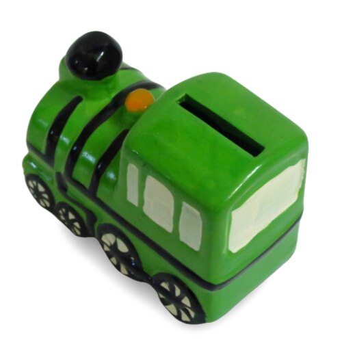 Pusculita, Pentru copii, Locomotiva, Ceramica, 8x5x7 cm, Verde Intens ...