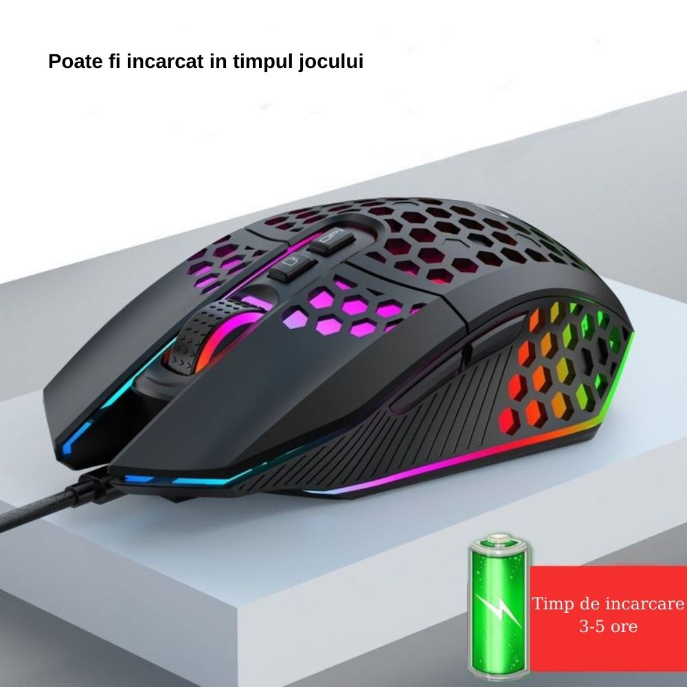 Mouse pentru gaming, Wireless, iluminare RGB, 7 butoane de joc ...