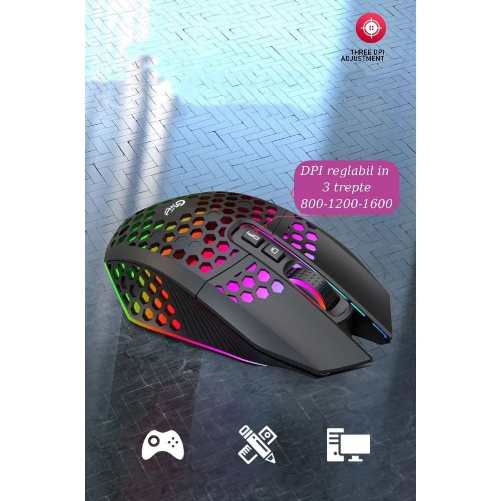 Mouse pentru gaming, Wireless, iluminare RGB, 7 butoane de joc ...