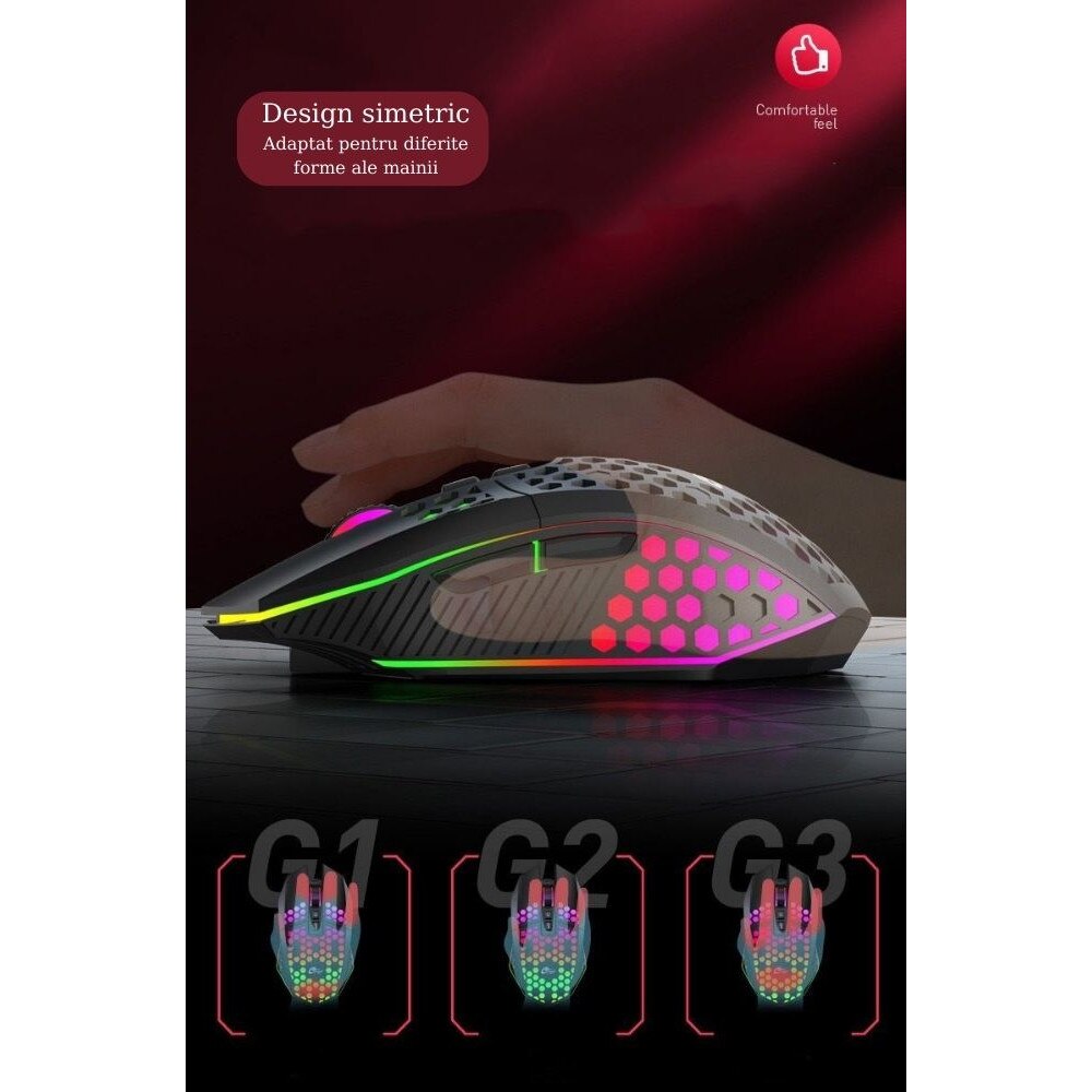 Mouse pentru gaming, Wireless, iluminare RGB, 7 butoane de joc ...