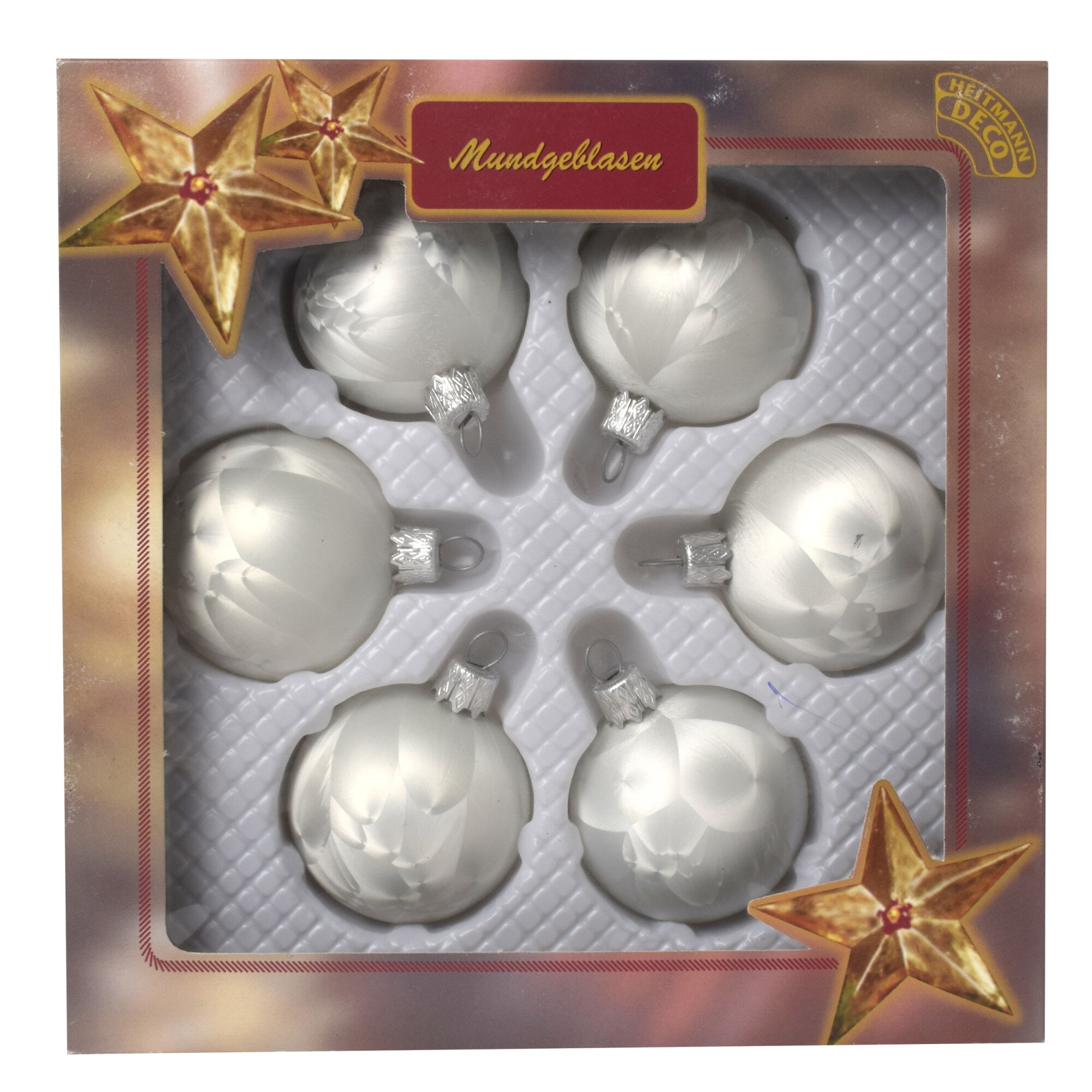 Set 6 globuri decoratiune Craciun, glob suflat din gura, diametru 6 cm ...