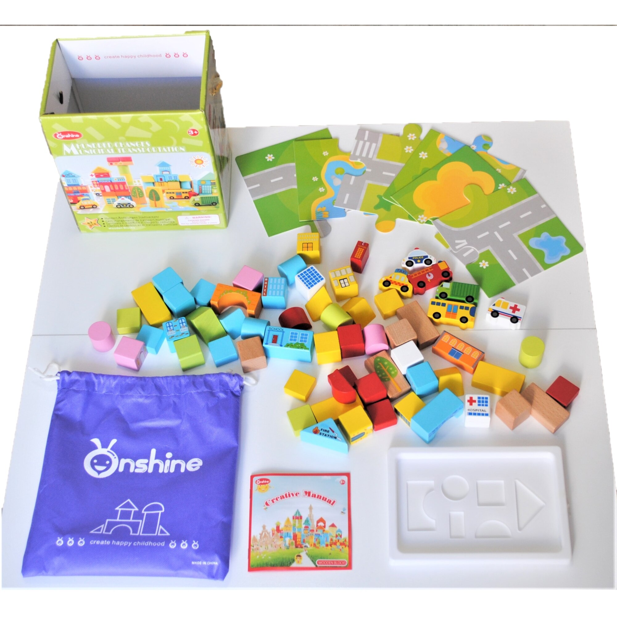 Cuburi de construit din lemn, model Transport municipal, 62 Piese, 23 x ...