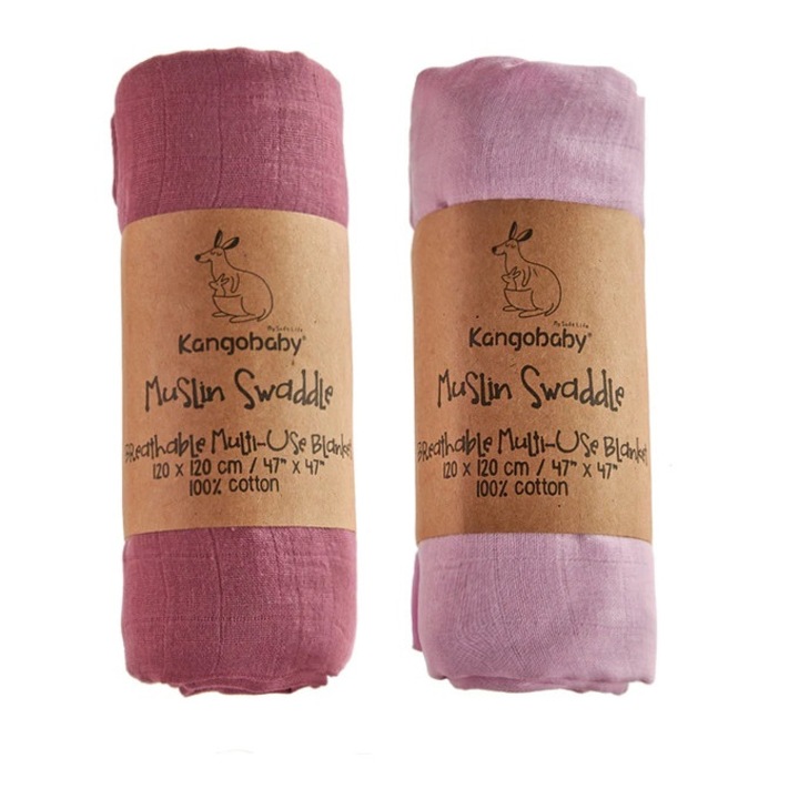 Set 2 museline din bumbac organic 120x120 cm Bebelusi, roz, mov - eMAG.ro