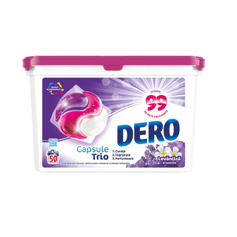 Капсули Dero Trio, Лавандула и жасмин, 50 изпирания - eMAG.bg