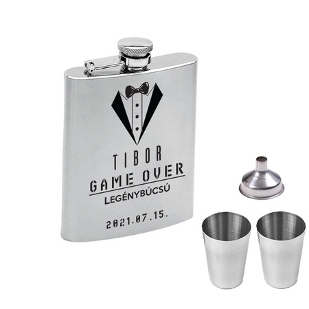 Plosca metalica cu pahare, Praktikusajandekok, 170 ml, Inox, Argintiu ...