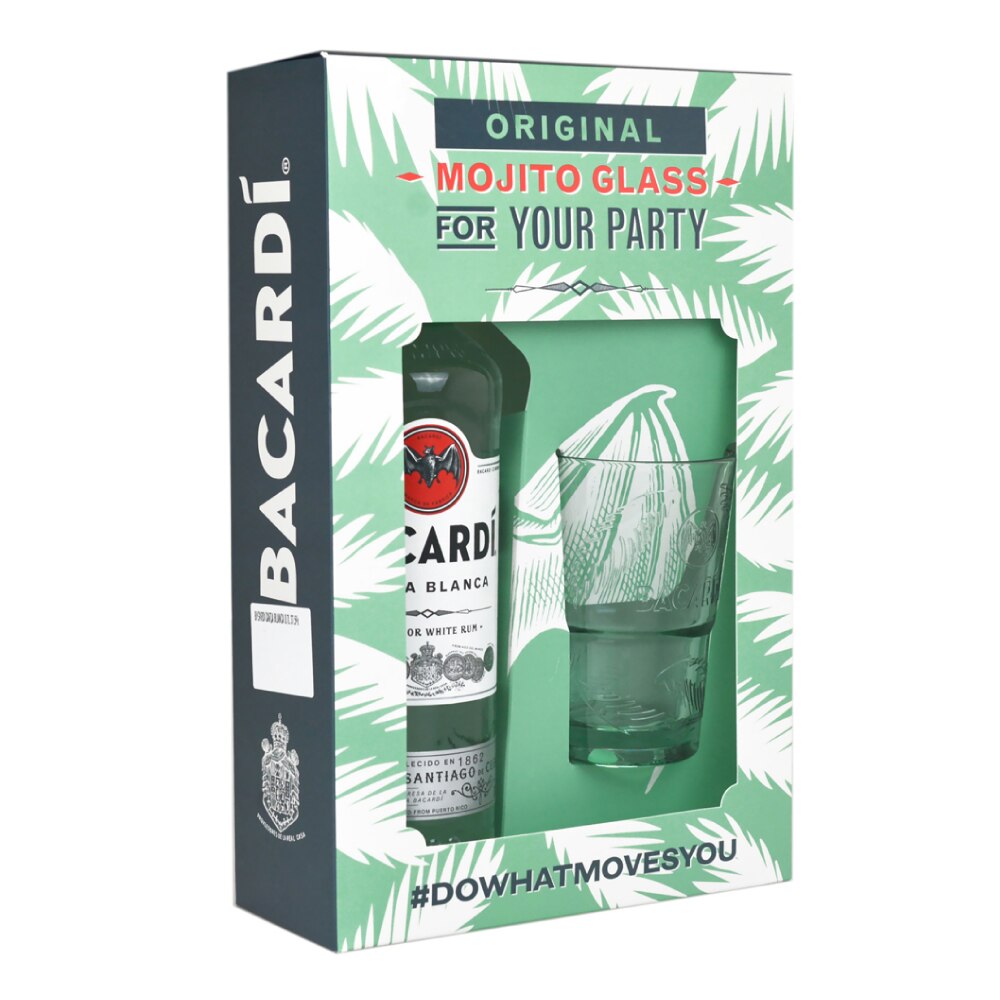 Rom Bacardi Carta Blanca Superior, 37.5% 0.7L cu 1 Pahar de Mojito ...