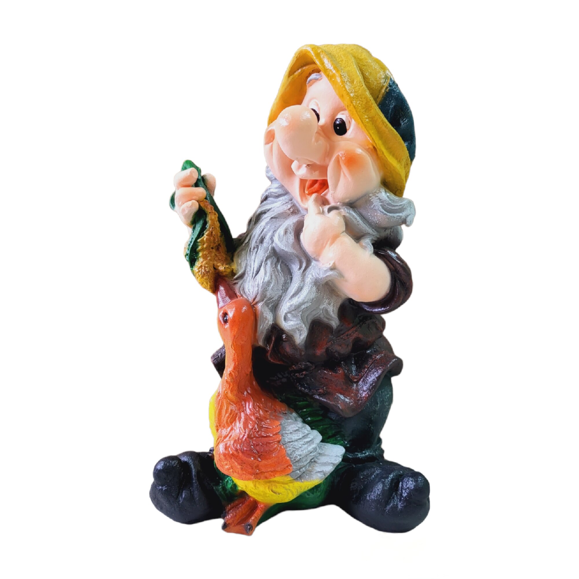 Figurina de gradina Piticul si gasca, polystone, pictata manual ...