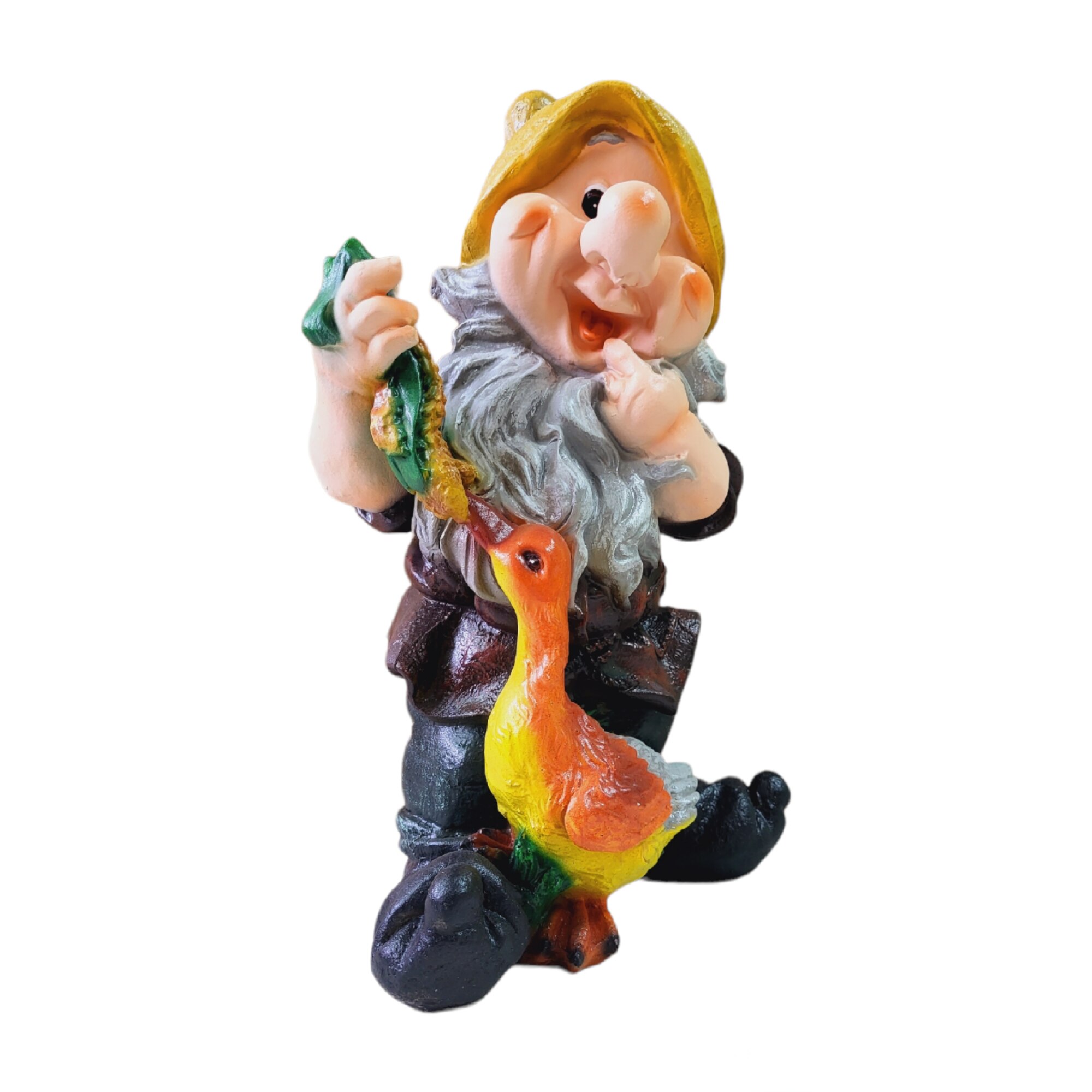 Figurina de gradina Piticul si gasca, polystone, pictata manual ...