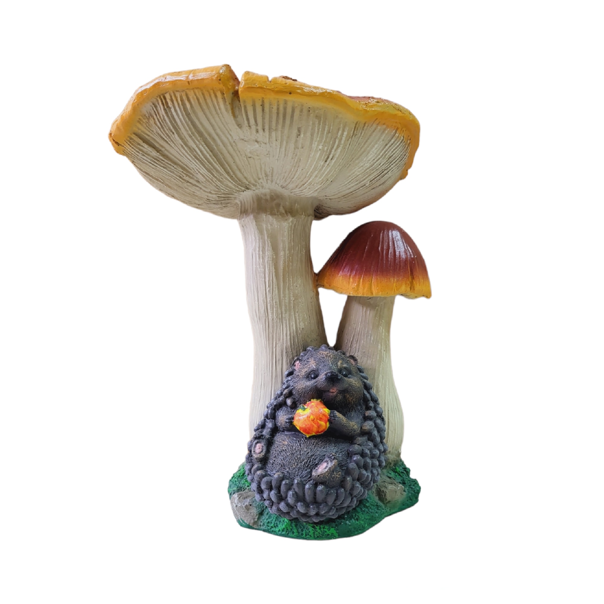Figurina de gradina Ariciul cu Ciuperci, polystone, pictata manual ...