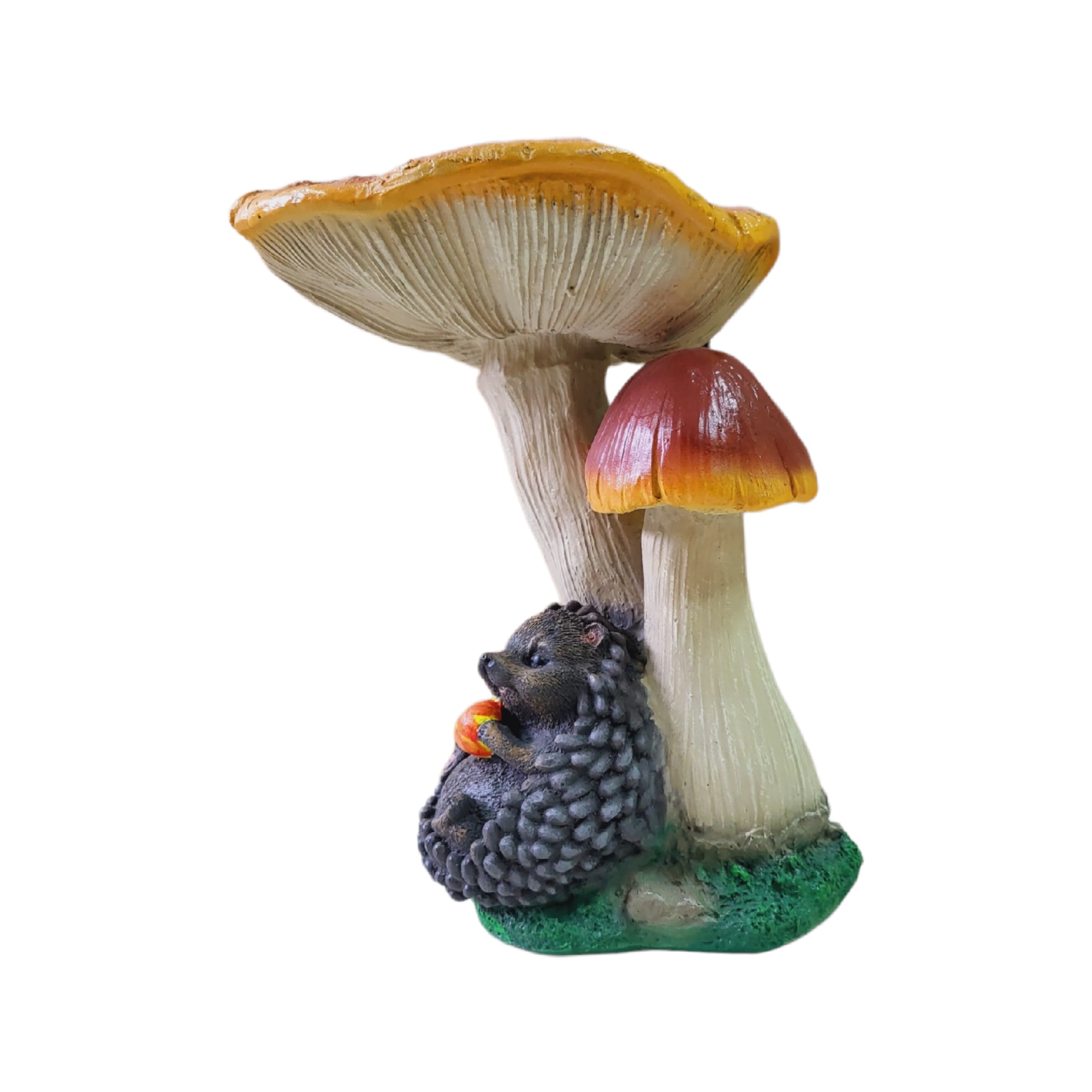Figurina de gradina Ariciul cu Ciuperci, polystone, pictata manual ...