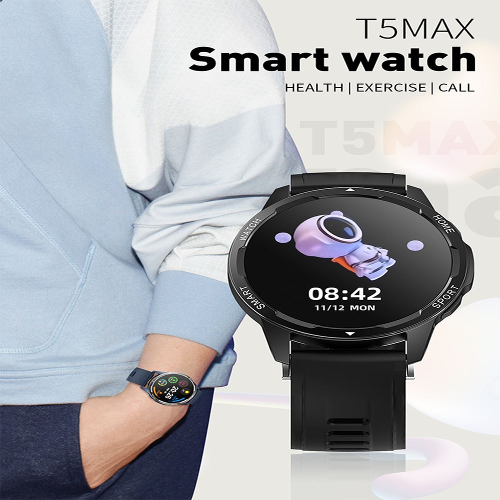 Smartwatch T5 Max, Bluetooth 5.2, 1.28'', 220mAh, Albastru inchis - eMAG.ro