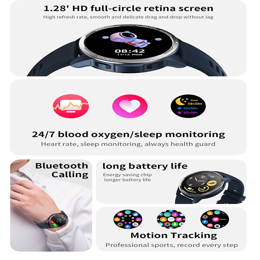 Smartwatch T5 Max, Bluetooth 5.2, 1.28'', 220mAh, Albastru inchis - eMAG.ro