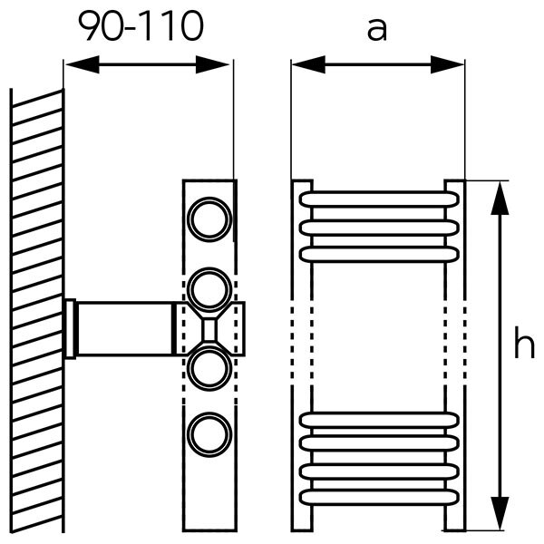 Set radiator baie drept 450 X 1200 mm cu robineti tur - retur alb Ferro ...